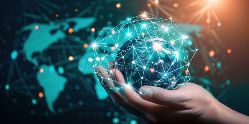 Hand Holding a Global Network of Connected Points Stock Illustration ...