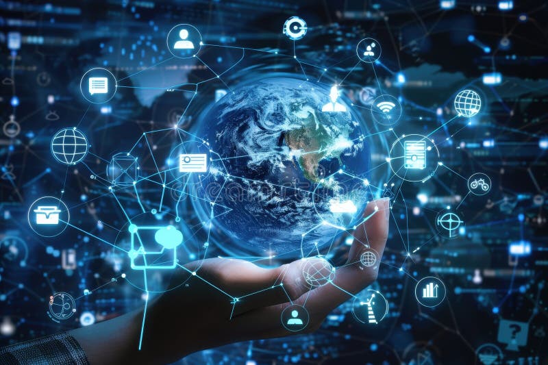Hand Holding a Global Network of Digital Icons Stock Illustration ... Hand Holding a Global Network of Digital Icons Stock Illustration ...