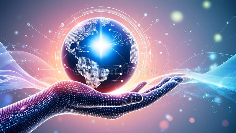 Digital Hand Holding Digital Glowing Globe, Global Network & Virtual ...