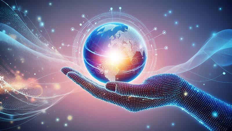 Digital Hand Holding Digital Glowing Globe, Global Network & Virtual ...