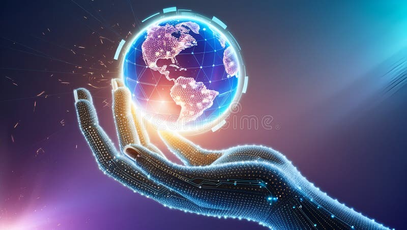 Digital Hand Holding Digital Glowing Globe, Global Network & Virtual ...