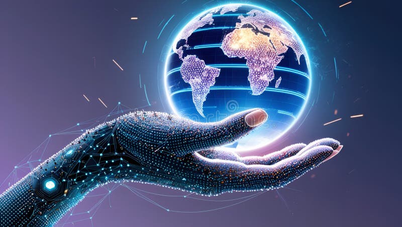 Digital Hand Holding Digital Glowing Globe, Global Network & Virtual ...