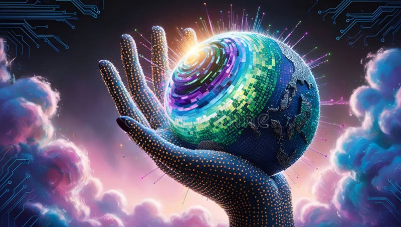 Digital Hand Holding Digital Glowing Globe, Global Network & Virtual ...