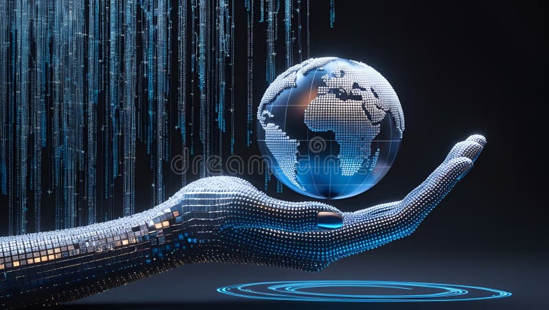 Digital Hand Holding Digital Glowing Globe, Global Network & Virtual ...
