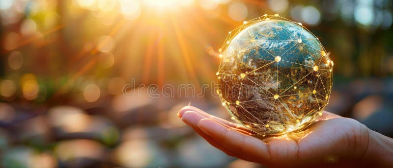 A Hand Holding a Globe with Interconnected Lines, Illustrating Global ...