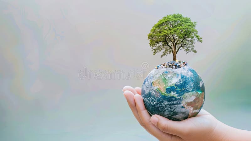 Hand Holding a Globe with a Tree Growing from the Top. AI Image Stock ...