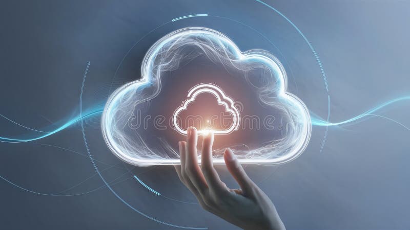Hand Holding Glowing Cloud Computing Icon, Digital High Quality Image ...
