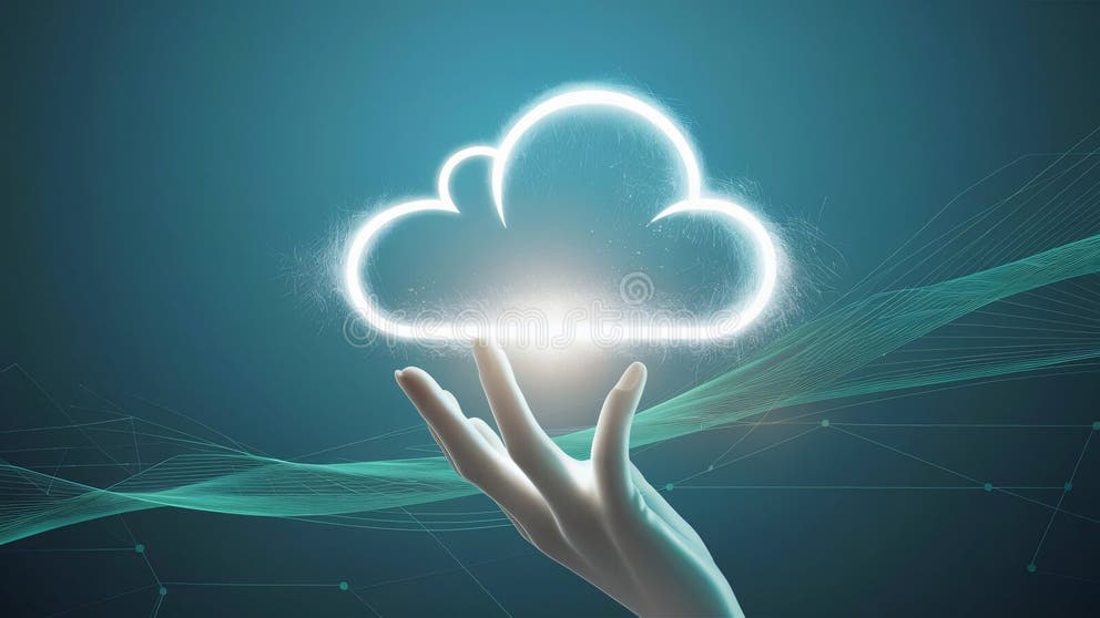 Hand Holding Glowing Cloud, Digital High Quality Image Stock ...