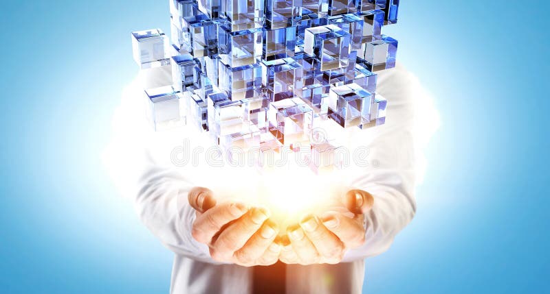 Hand Holding Glowing Cubes. Innovation and Creativity Concept Stock ...