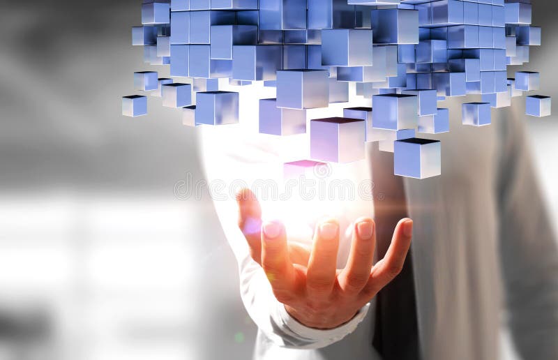 Hand Holding Glowing Cubes. Innovation and Creativity Concept Stock ...
