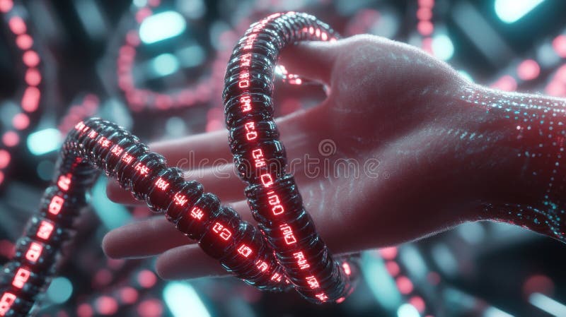Hand Holding a Glowing Digital DNA Strand with Binary Code, Symbolizing Technology, AI Stock ...