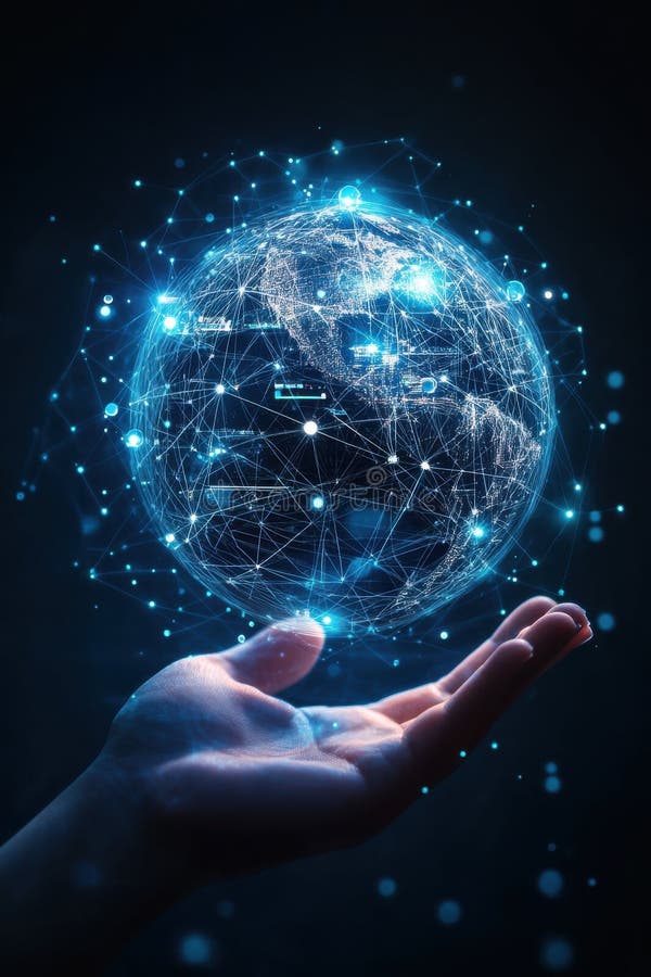 Hand Holding a Glowing Digital Globe Symbolizing Global Connectivity ...