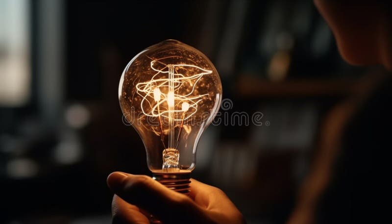 Hand Holding Glowing Electric Lamp Inspires Innovation Generated by AI ...