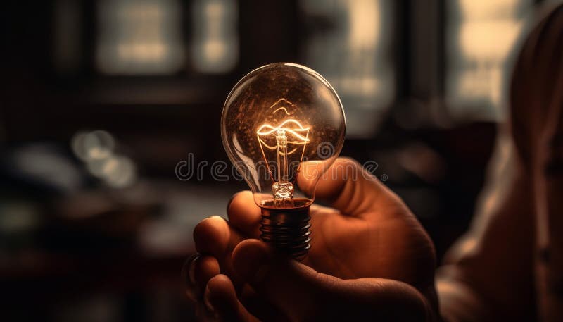 Hand Holding Glowing Electric Lamp, Symbol of Innovation and Invention ...