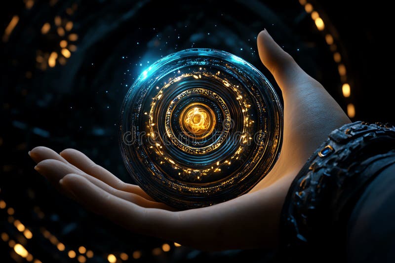 A Hand Holding a Glowing, Futuristic Sphere with Intricate Patterns ...