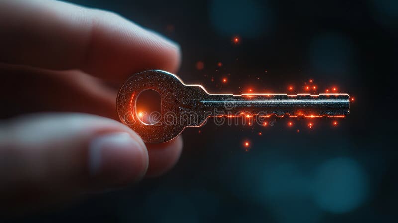 Hand Holding Glowing Key with Digital Sparks Stock Image - Image of ...