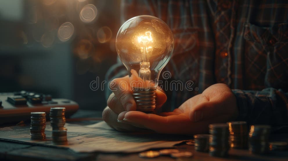 Hand Holding a Glowing Lightbulb. AI Generated Stock Image - Image of ...