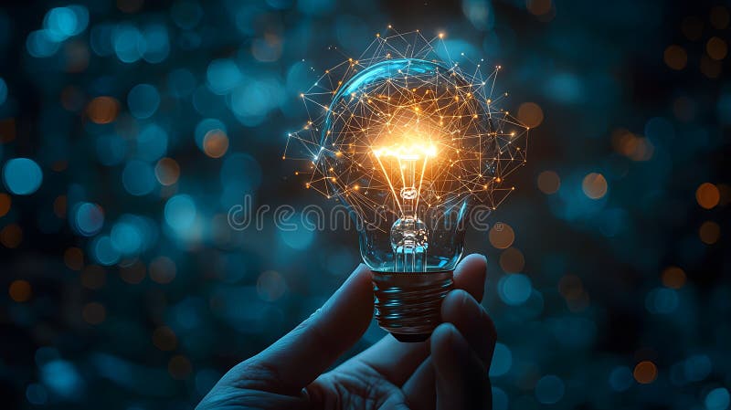 Hand Holding a Glowing Lightbulb with Network Connections, Concept of ...