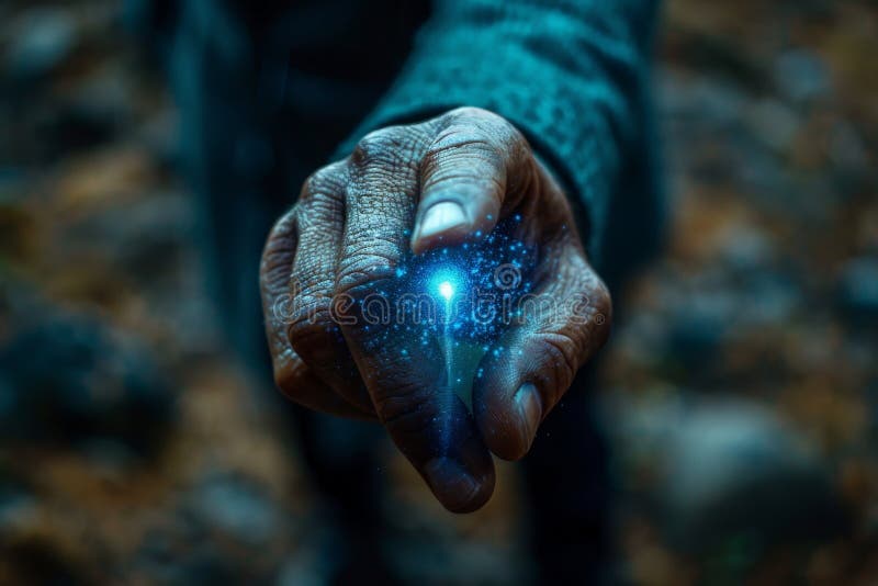 Hand Holding Glowing Magical Light, Enchanted Forest Setting, Mystical ...