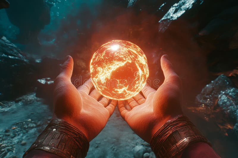 A Hand Holding a Glowing Orb in a Dark, Mysterious Setting Stock ...