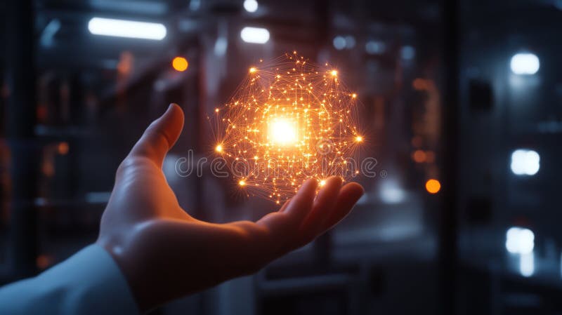 Hand Holding Glowing Photonic Chip in Laboratory Setting, Showcasing ...