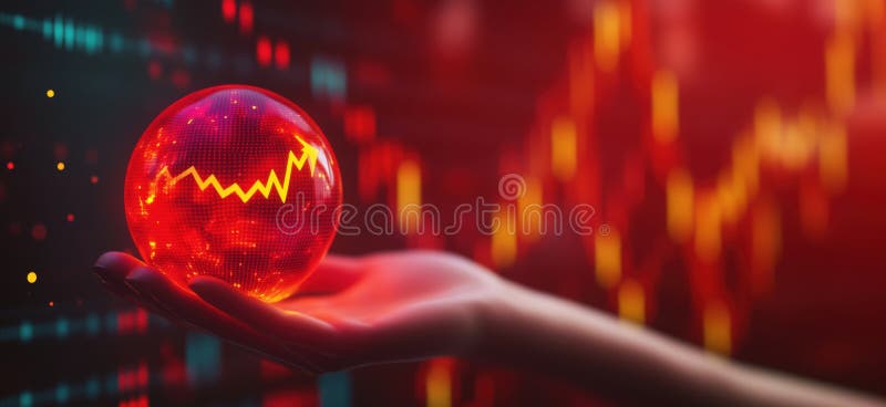 Hand Holding Glowing Sphere with Stock Market Trend Graph and Data ...