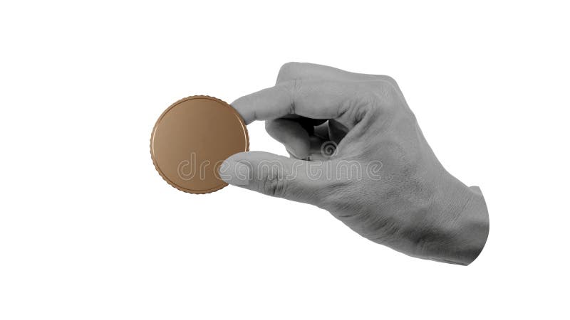 Hand Holding Gold Coin. Art Collage, Clipping Path, 3D Render Stock ...