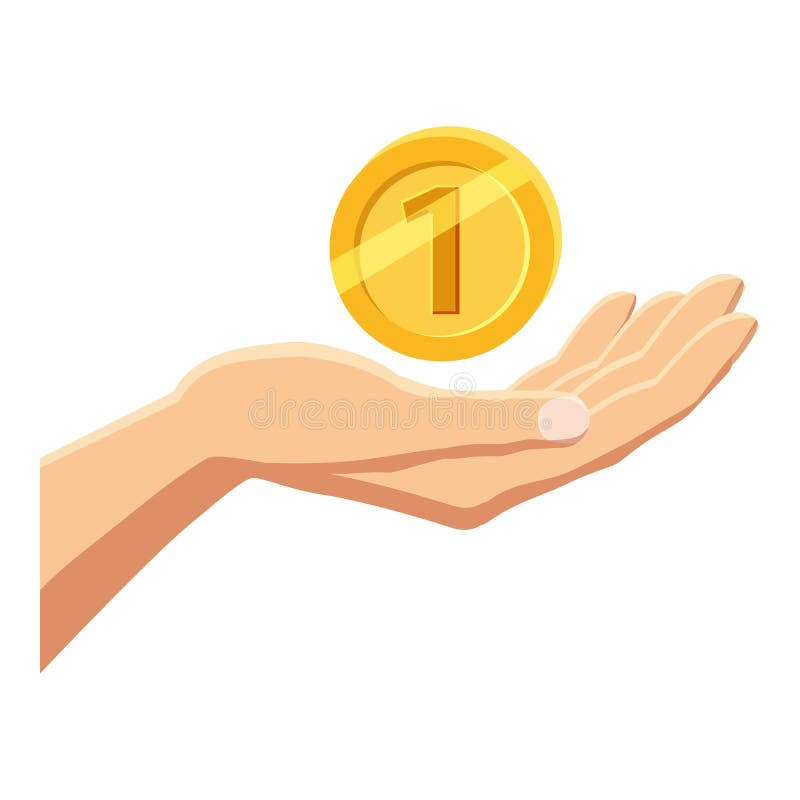 Hand Holding Gold Coin Icon, Cartoon Style Stock Vector - Illustration ...