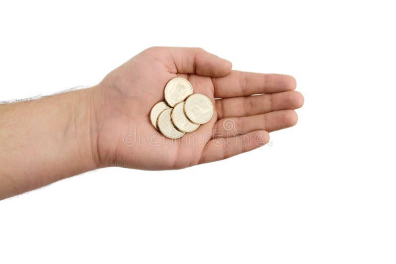 Hand Holding Gold Coins on White Stock Photo - Image of black, income ...