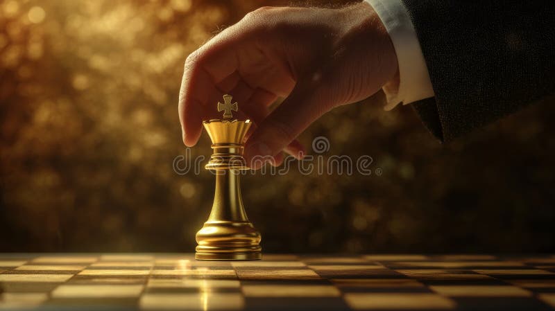 Hand Holding Golden Chess King on Board, Strategic Thinking Concept ...