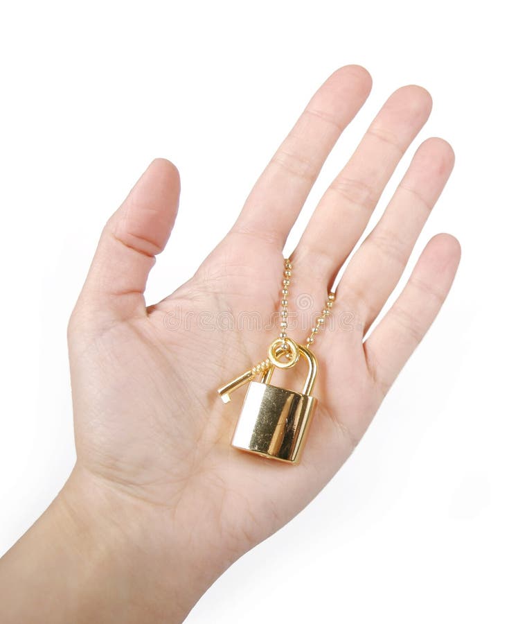 Hand Holding Golden Key and Lock Stock Image - Image of entrance, luck ...