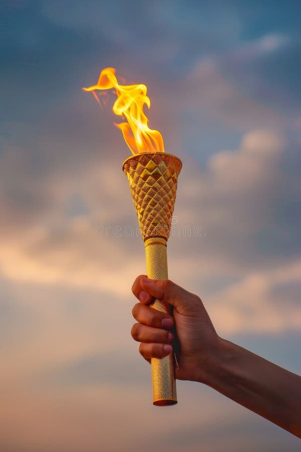 Hand Holding a Golden Olympic Torch. Generative AI. Stock Illustration ...