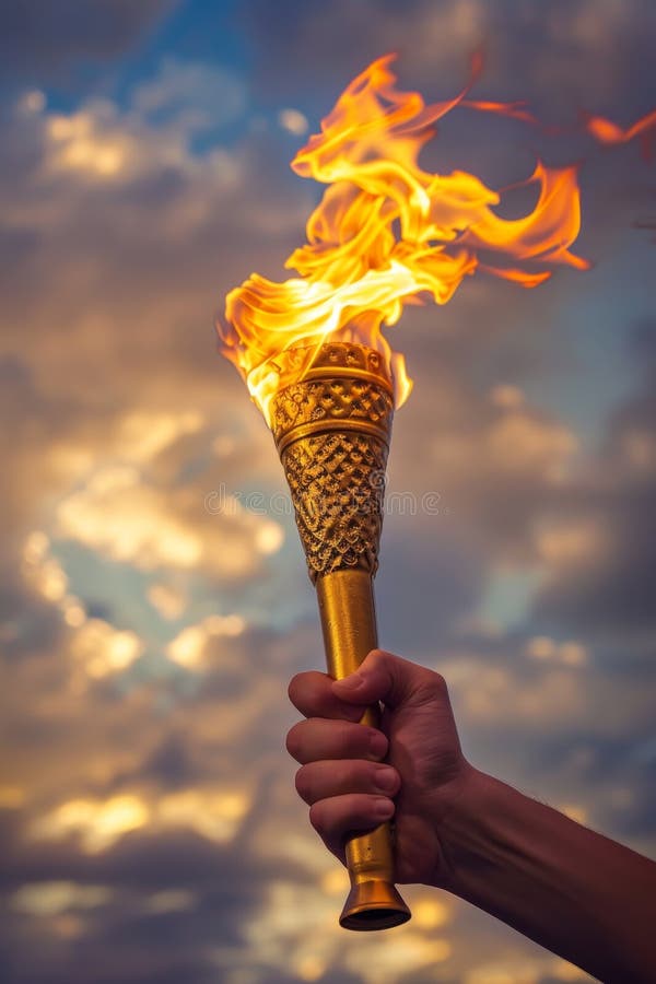 Hand Holding a Golden Olympic Torch. Generative AI. Stock Illustration ...