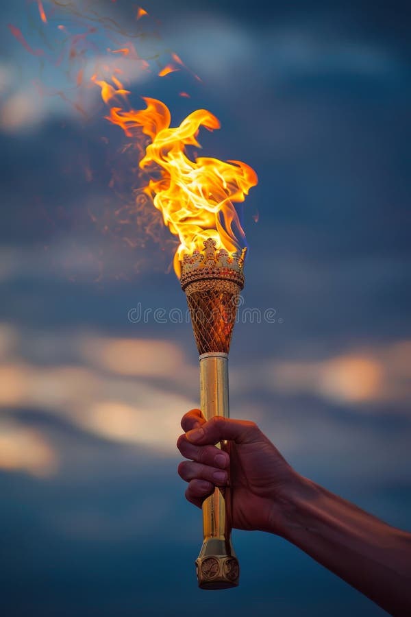 Hand Holding a Golden Olympic Torch. Generative AI. Stock Illustration ...