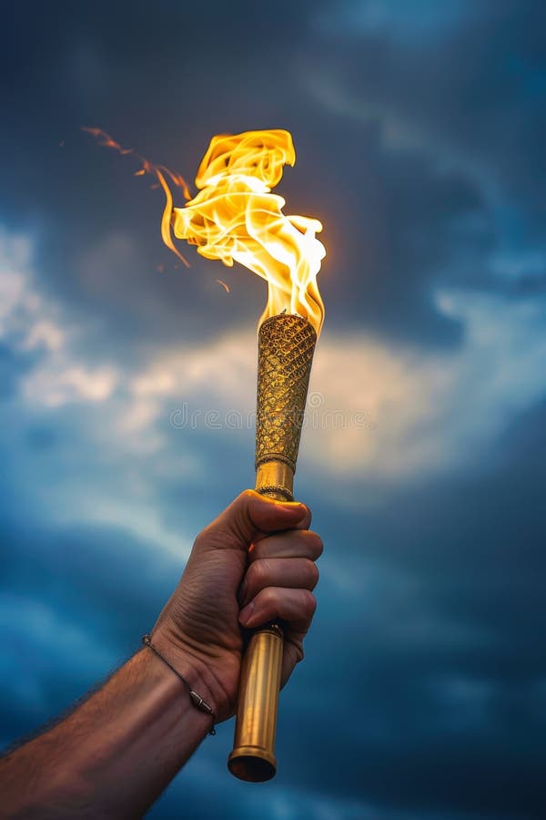 Hand Holding a Golden Olympic Torch. Generative AI. Stock Illustration ...