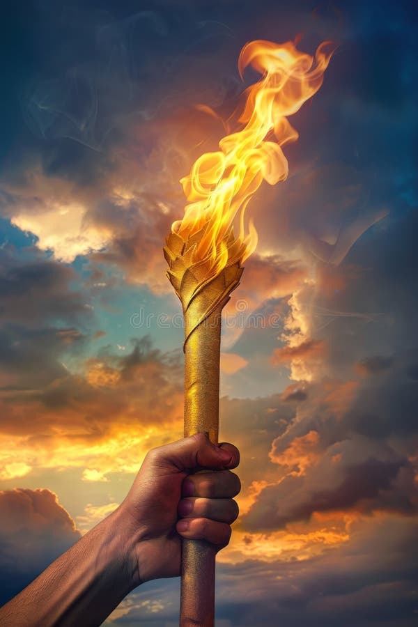 Hand Holding a Golden Olympic Torch. Generative AI. Stock Illustration ...