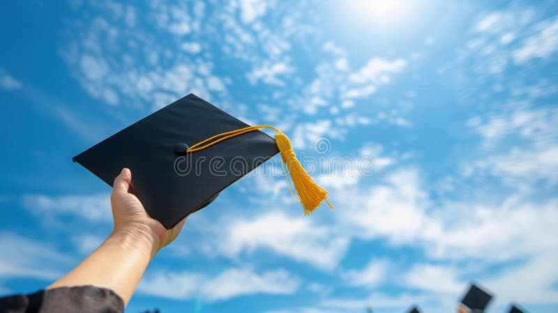 Hand Holding Graduation Cap Skyward.AI Generated Image Stock Image ...