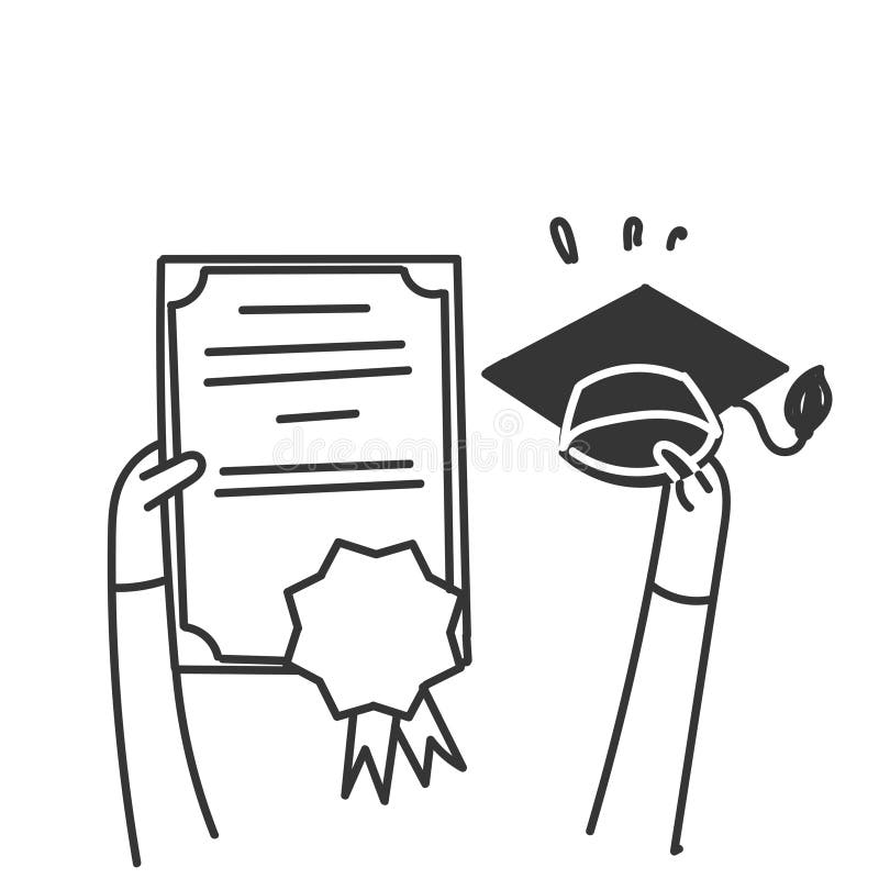 Hand Holding Graduation Certificate and Graduation Hat Illustration in ...