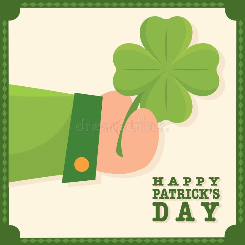 Hand Holding a Green Shamrock Leaf. Vector Stock Vector - Illustration ...