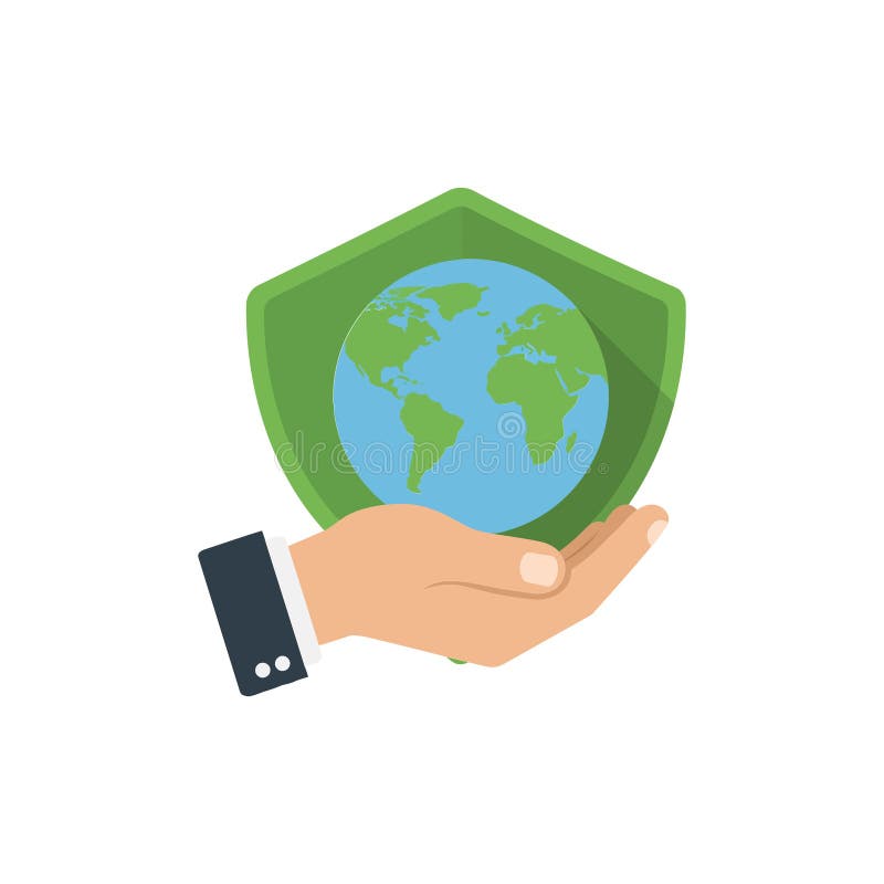 Hand Holding a Green Shield with a Globe Symbolizing Environmental ...