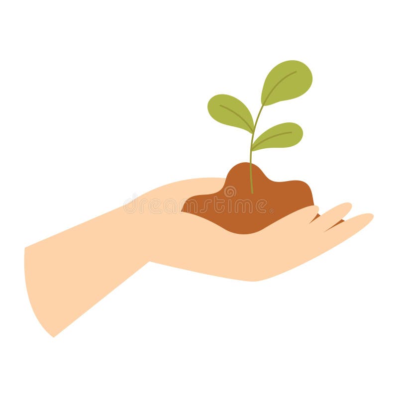 Hand Holding a Green Sprout from the Ground. Save the Planet. Vector ...
