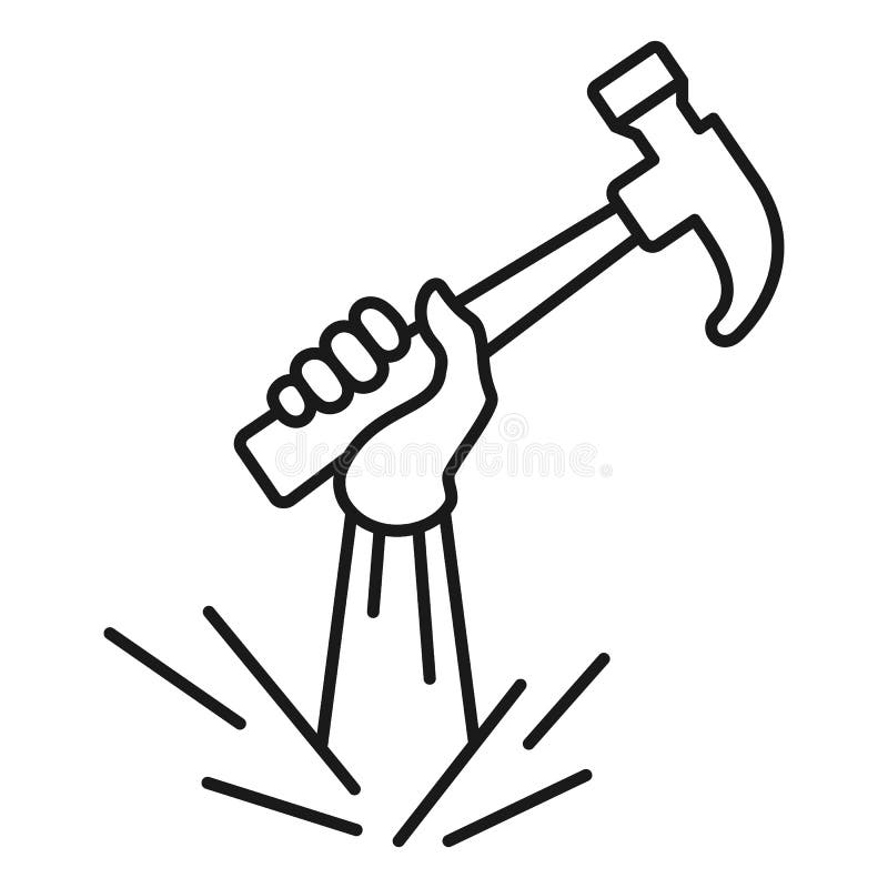 Hand Holding a Hammer, Linear Icon. Hardware Tools Symbol Vector ...
