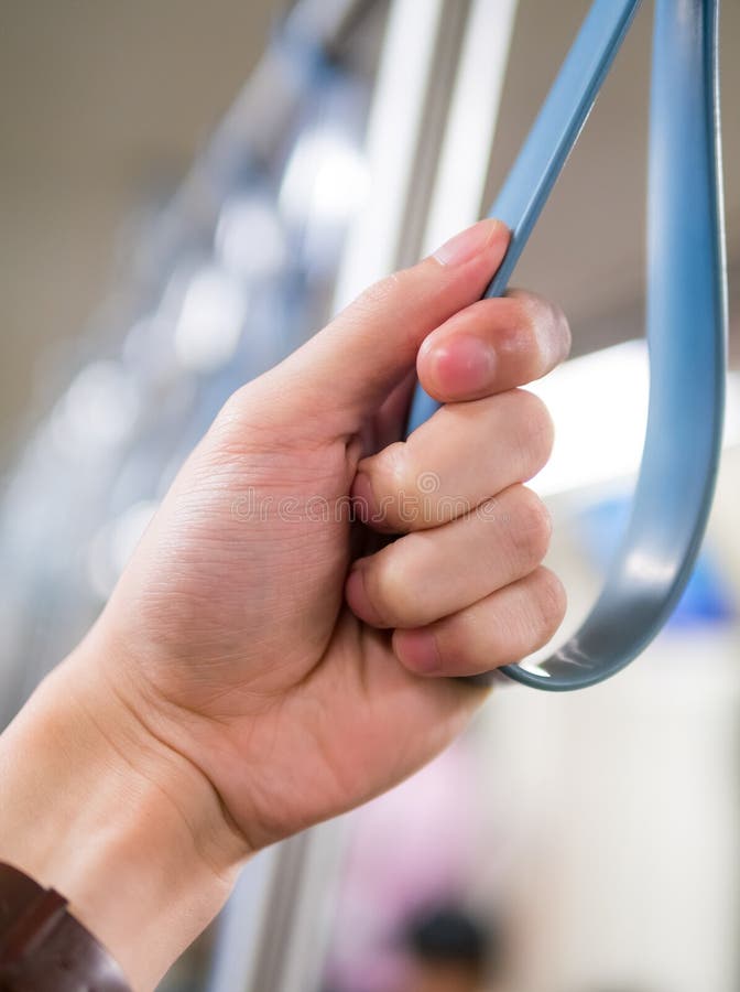 Hand Holding Handrail in Public Transportation Stock Photo - Image of ...