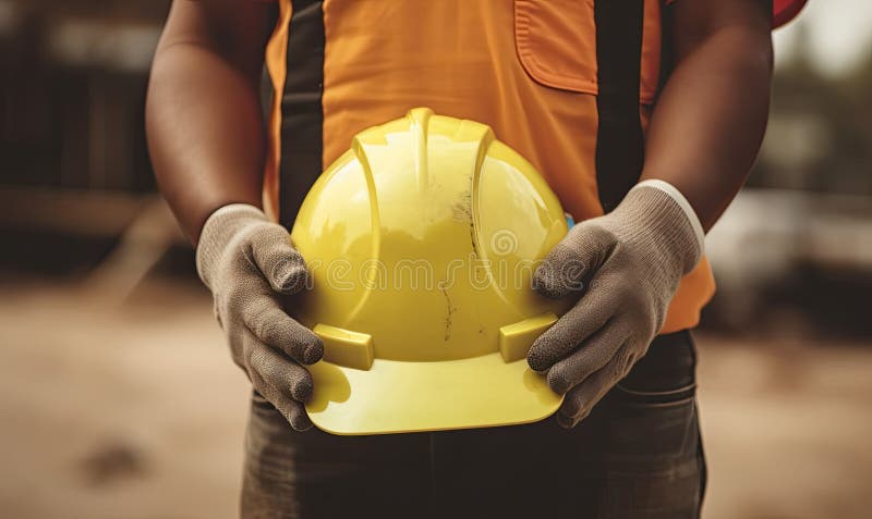Hand Holding a Hard Hat on a Construction Site Creating Using ...