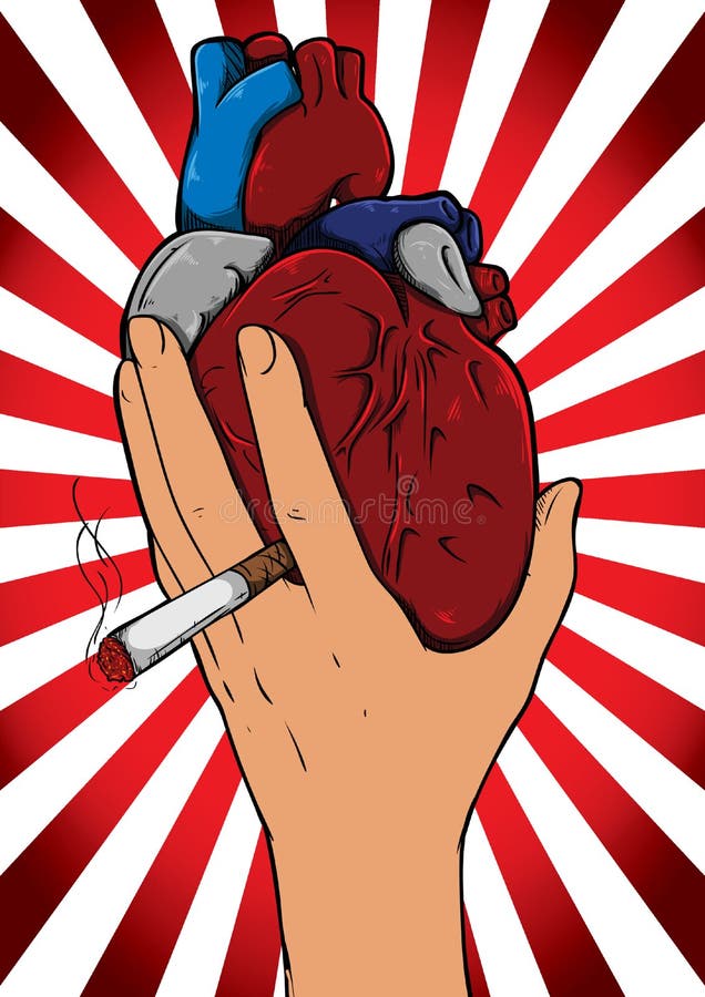 Hand Holding Heart and Cigarette. Vector Illustration Decorative Design ...
