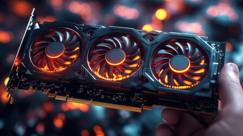 Hand Holding a High-performance Graphics Card with Glowing Fans for ...