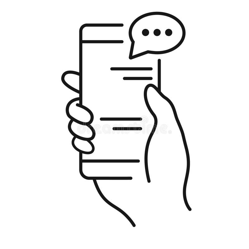 Hand Holding His Phone Icon, Hand Texting To Someone on a Message App ...