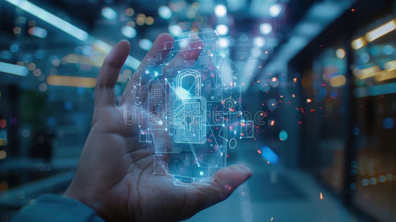 The Hand Holding Holographic Lock.AI Generated Image Stock Image ...