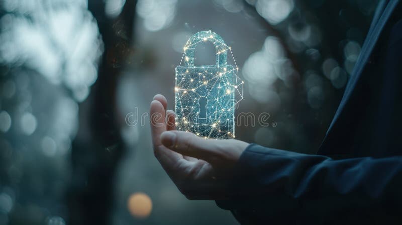 Hand Holding Holographic Padlock.AI Generated Image Stock Image - Image ...