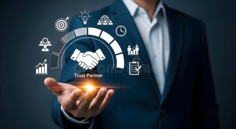 A Hand Holding a Holographic Trust Partner Dashboard Stock Illustration ...